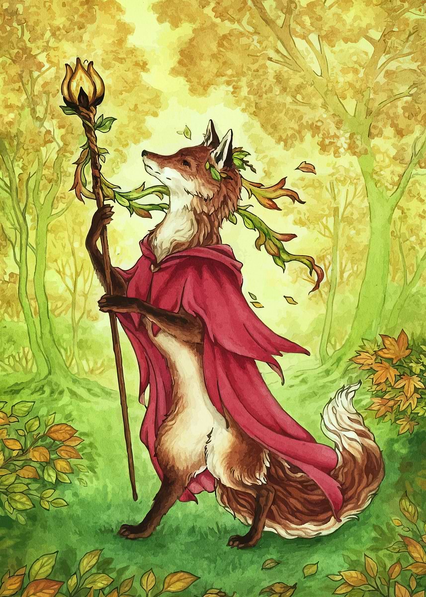 'Fox Wizard in Autumn Forest' Poster, picture, metal print, paint by ...