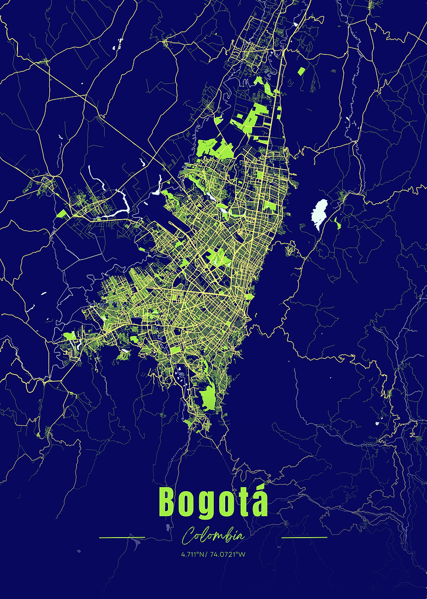 'Bogota, Colombia City Map' Poster, picture, metal print, paint by ...