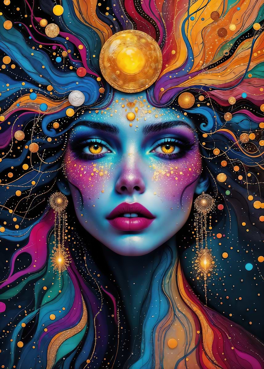 'Colorful Woman with Ornate Headdress' Poster, picture, metal print ...