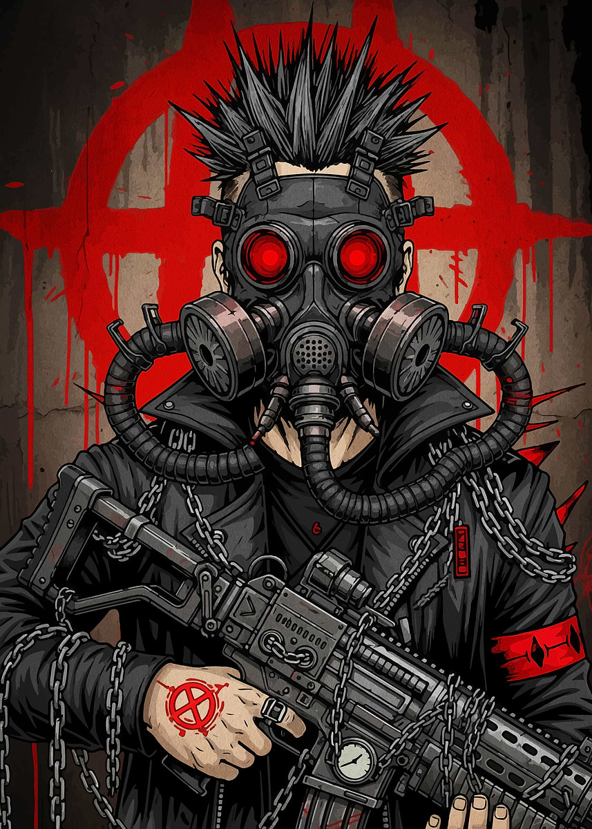 'Anarchy Punk with Gas Mask and Gun' Poster, picture, metal print ...