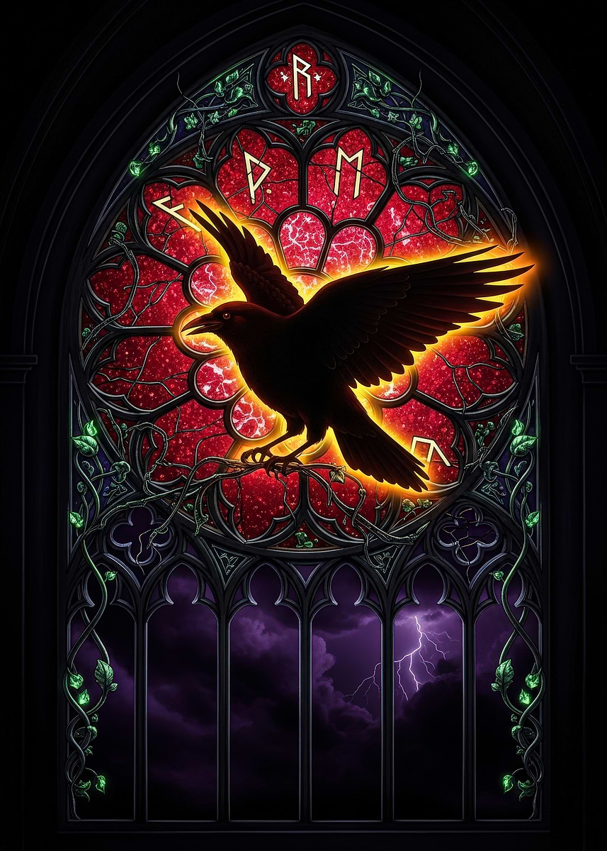 'Raven in Stained Glass Window' Poster, picture, metal print, paint by ...