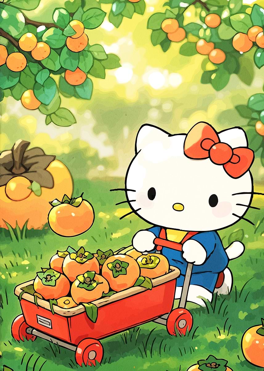 'Hello Kitty Persimmon Harvest' Poster, picture, metal print, paint by ...