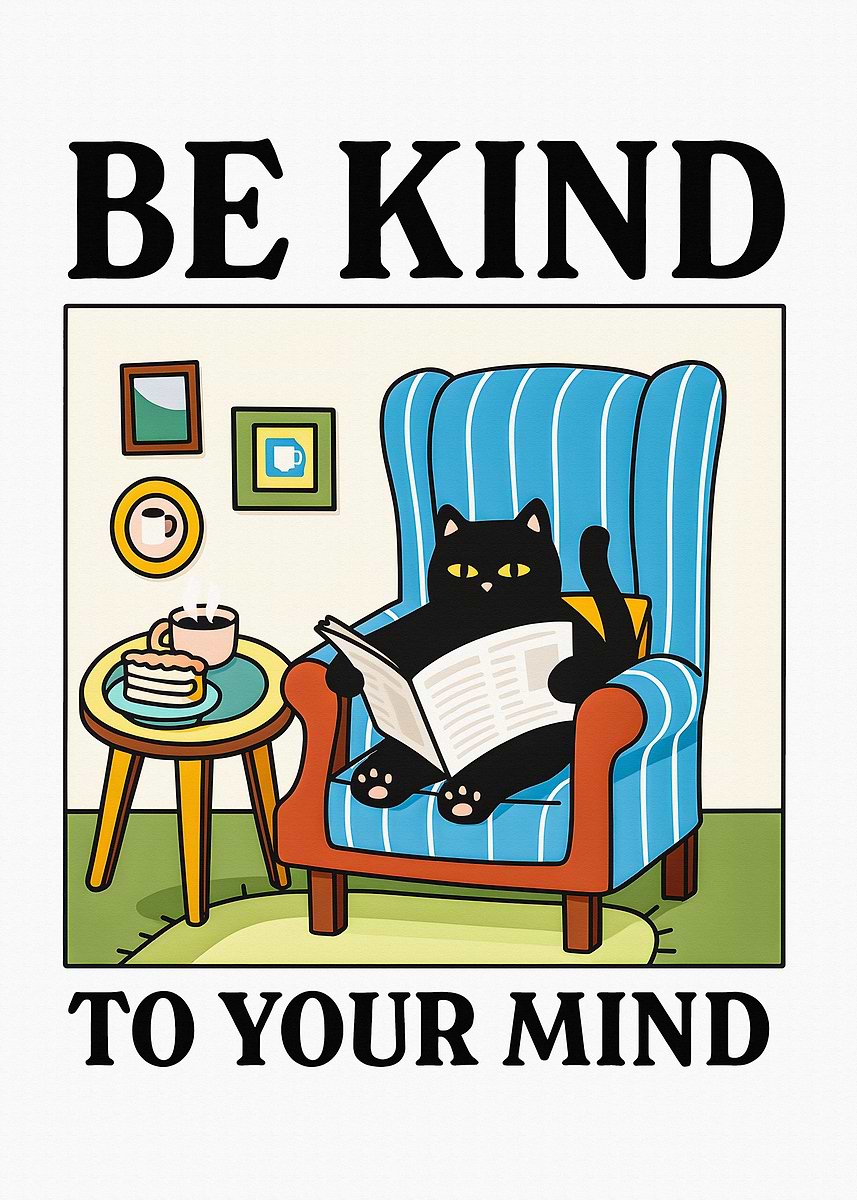 'Be Kind to Your Mind Cat' Poster, picture, metal print, paint by ...