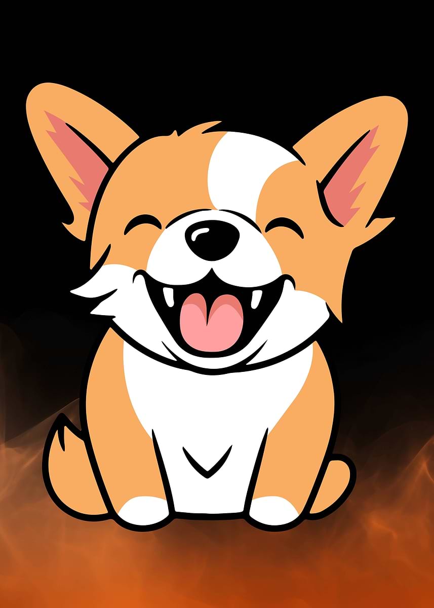 'Happy Corgi Cartoon Illustration' Poster, picture, metal print, paint ...