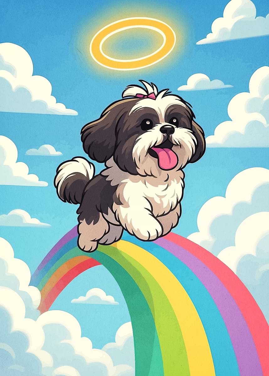 'Cartoon Dog Rainbow Bridge' Poster, picture, metal print, paint by ...