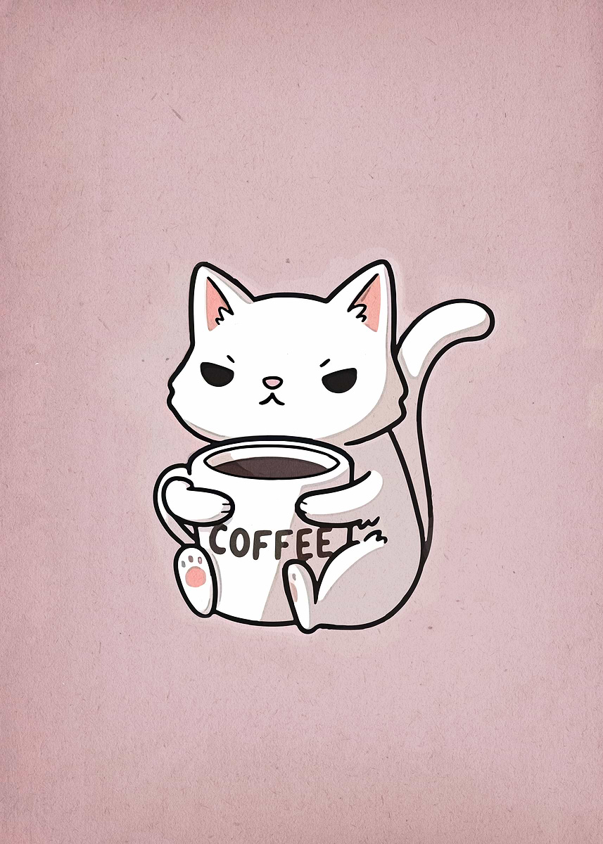 'Grumpy Cat with Coffee Cup' Poster, picture, metal print, paint by ...