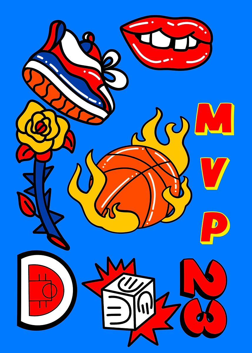 'Basketball MVP Cartoon Graphic' Poster, picture, metal print, paint by ...