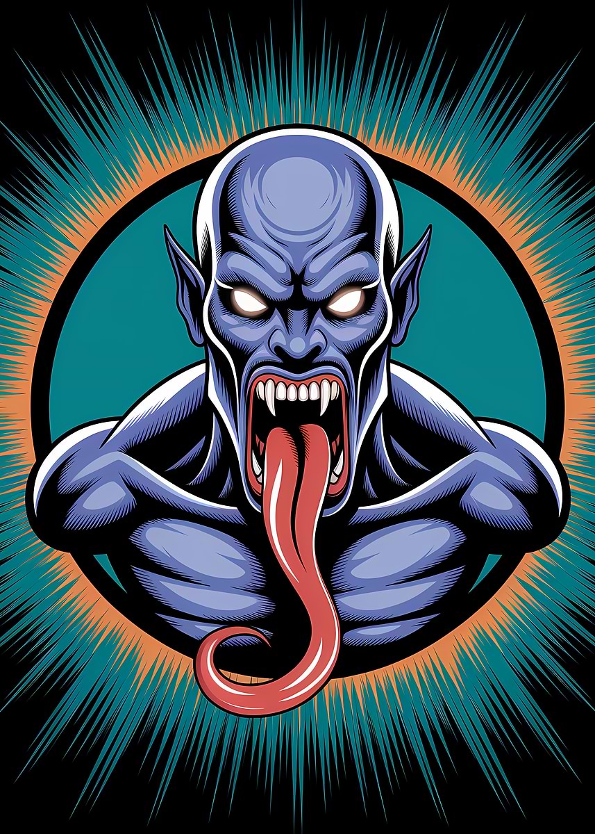 'Menacing Vampire with Extended Tongue Illustration' Poster, picture ...