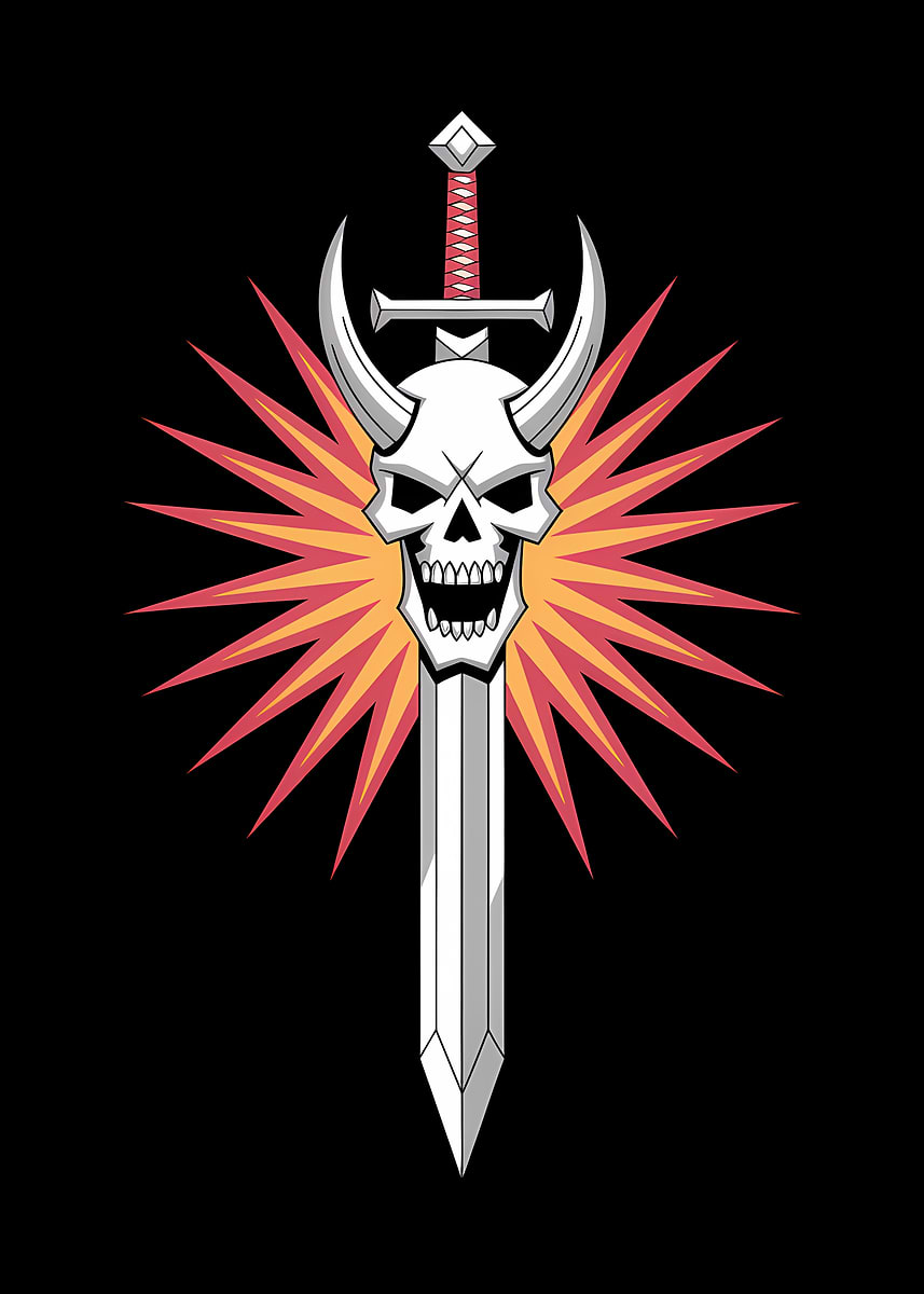 'Skull Sword Burst' Poster, picture, metal print, paint by QDME1MSQJVZ ...