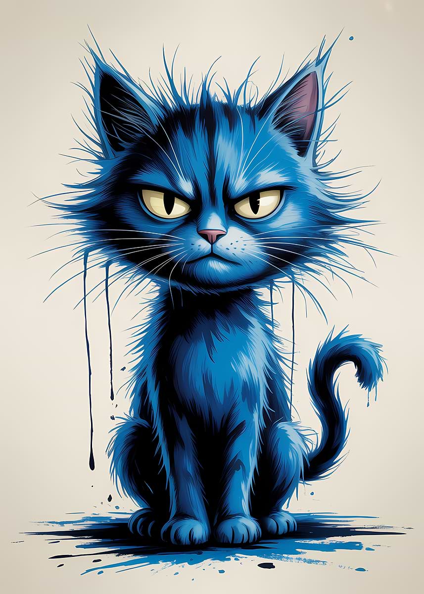 'Grumpy Blue Cat Illustration' Poster, picture, metal print, paint by ...