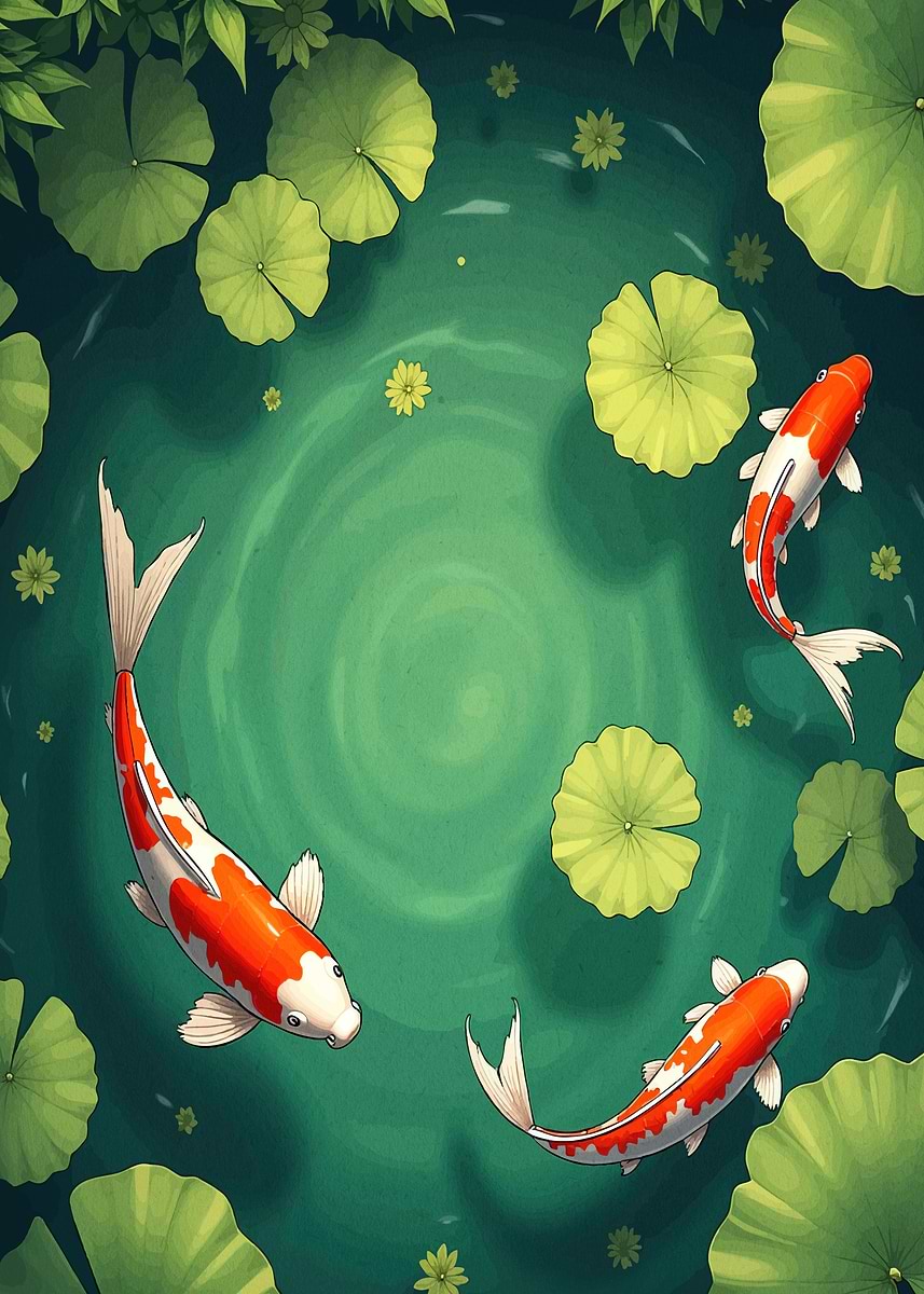 'Koi Fish Pond Lily Pads' Poster, picture, metal print, paint by ...