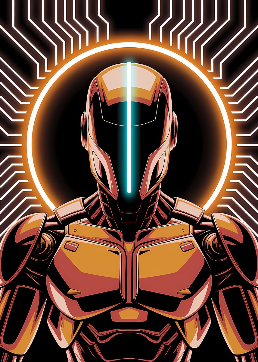 'Cybernetic Warrior with Glowing Accents' Poster, picture, metal print ...