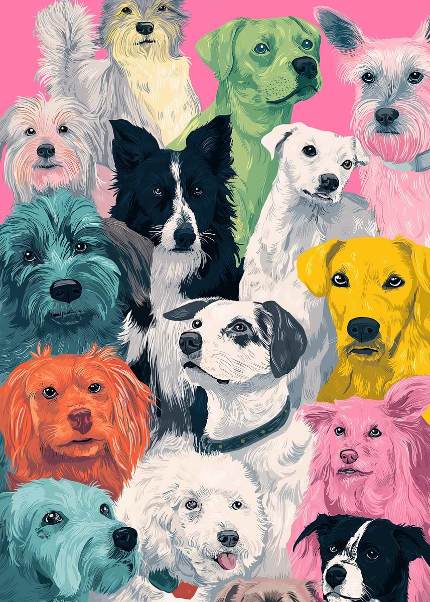 'Colorful Dogs Portrait' Poster, picture, metal print, paint by Mark Vincent Verallo | Displate