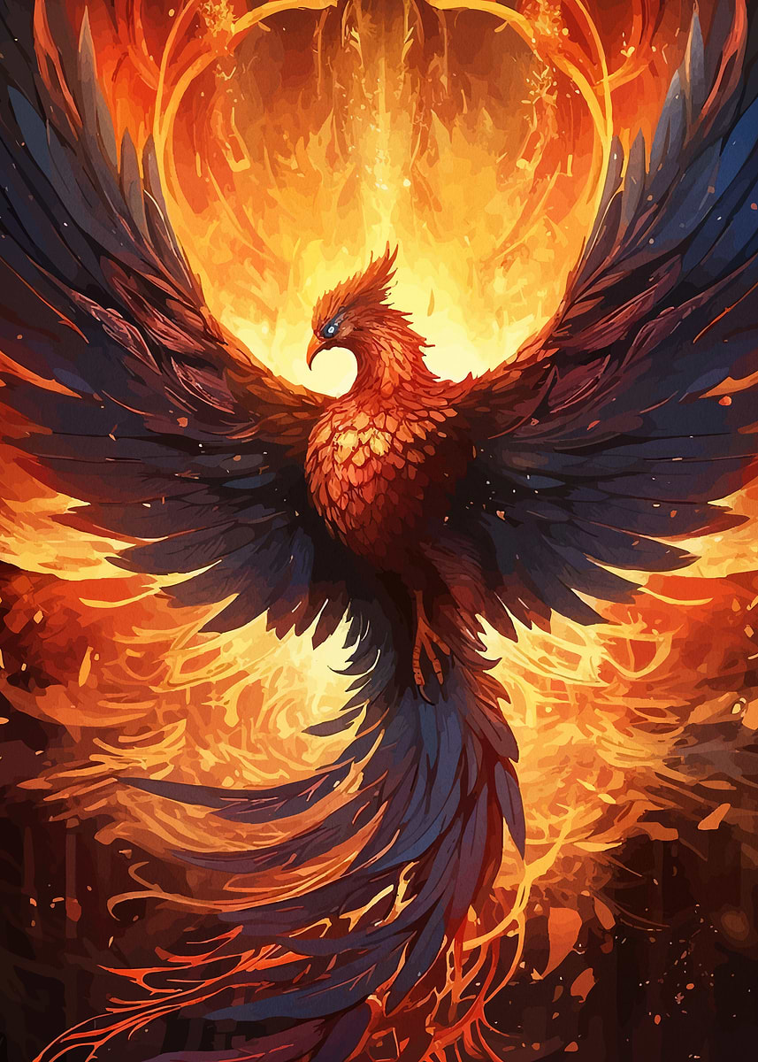 'Fiery Phoenix Rising' Poster, picture, metal print, paint by Larry ...