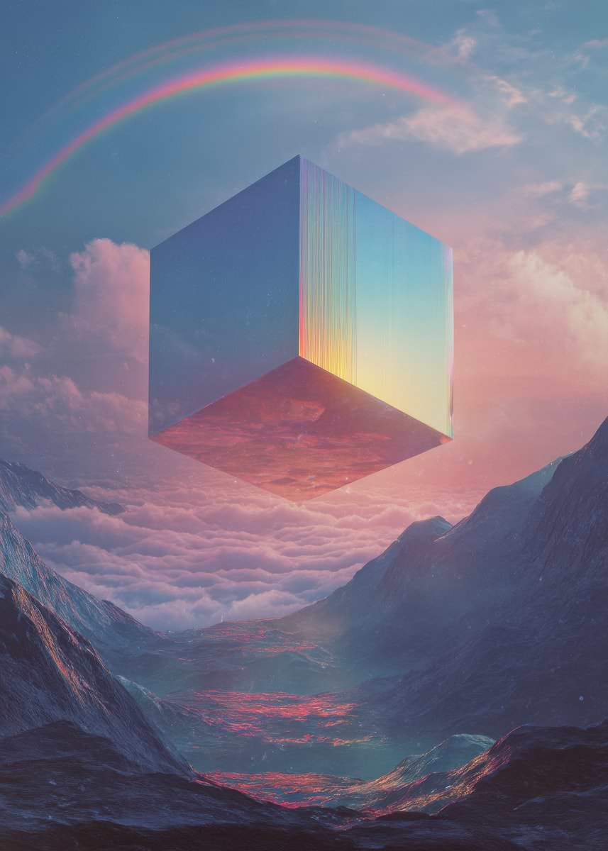 'Surreal Cube Landscape with Rainbow' Poster, picture, metal print ...