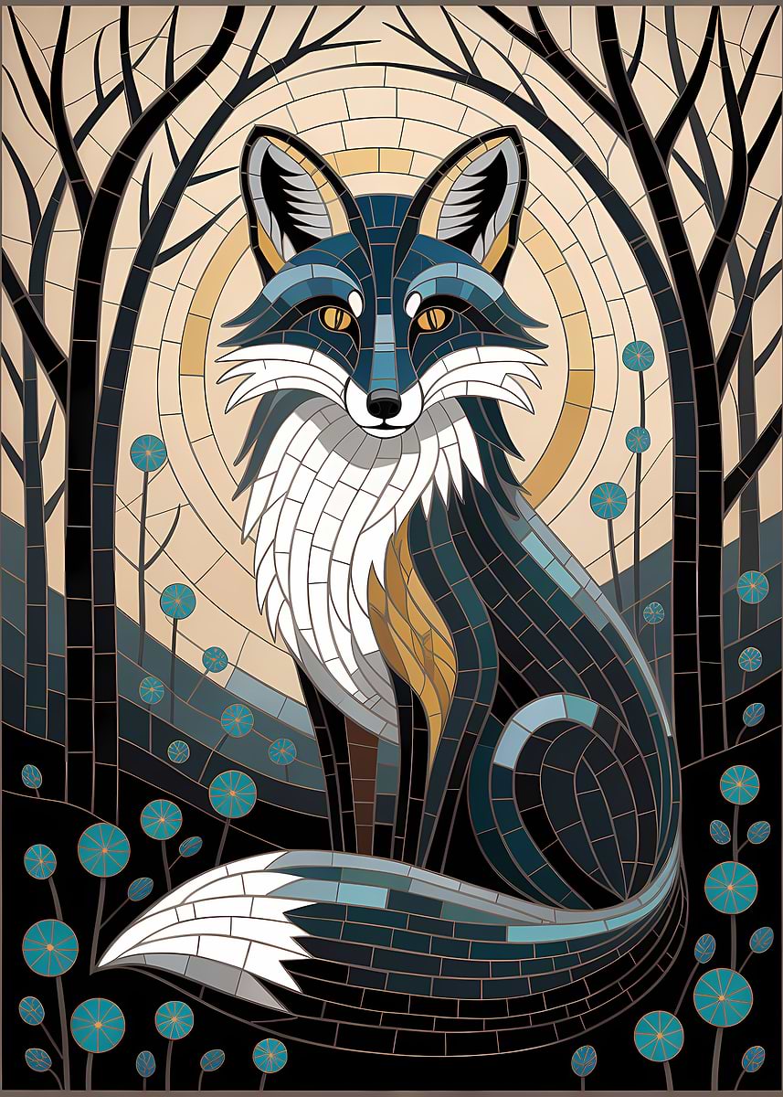 'Mosaic Fox in Forest' Poster, picture, metal print, paint by ...