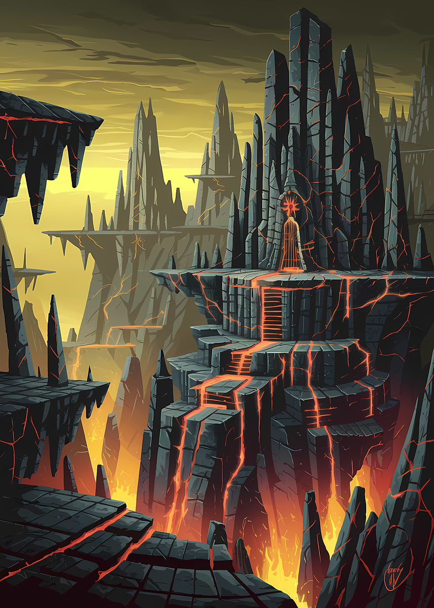 'Lava Fortress Fantasy Landscape' Poster, picture, metal print, paint ...