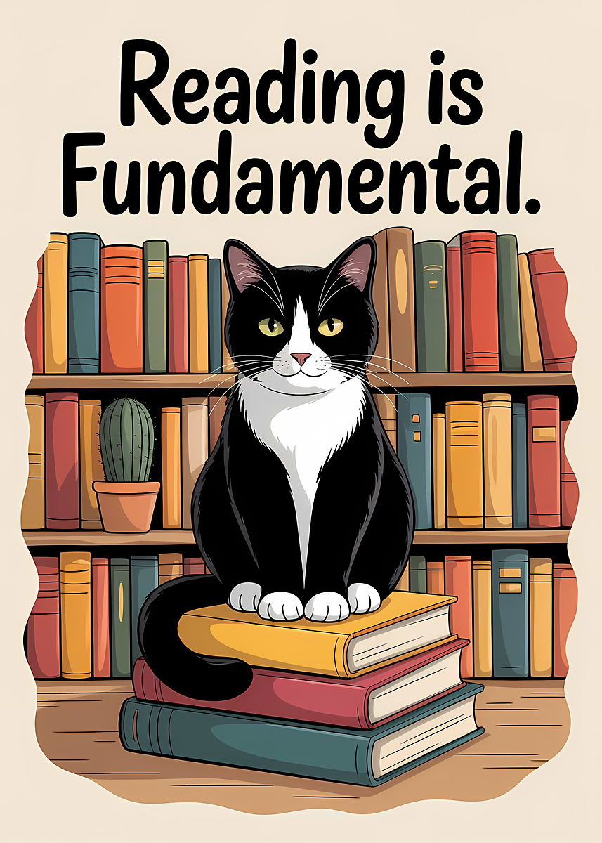 'Cat on Books: Reading is Fundamental' Poster, picture, metal print ...