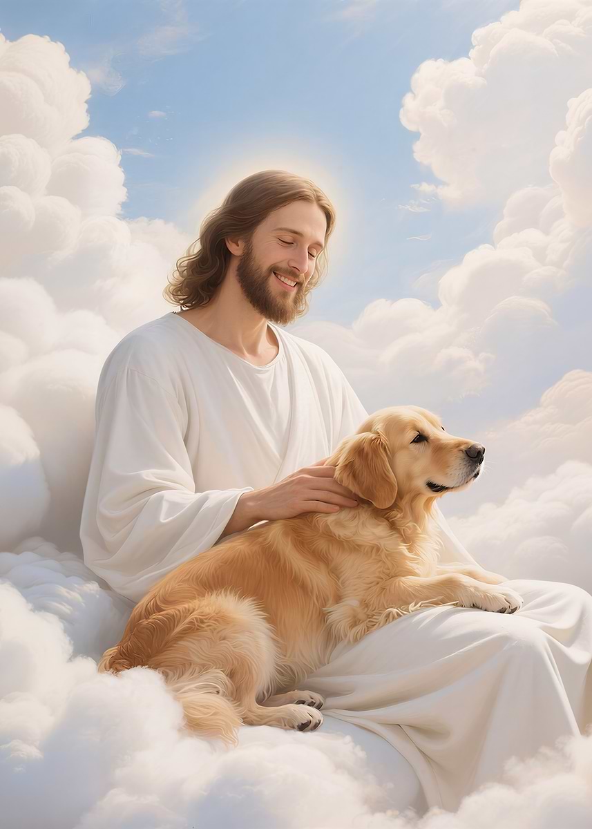 'Jesus and Golden Retriever in Heaven | Dog Memorial Gift' Poster ...