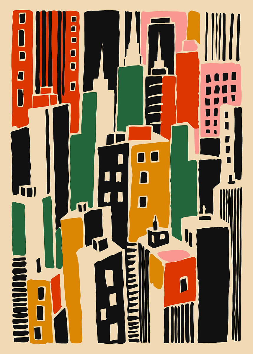 'Colorful Abstract Cityscape Illustration' Poster, picture, metal print ...