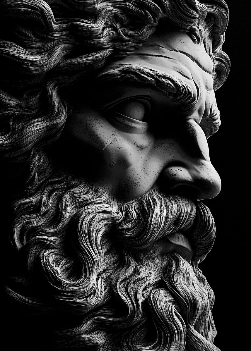 'Monochrome Zeus Statue Profile' Poster, picture, metal print, paint by ...
