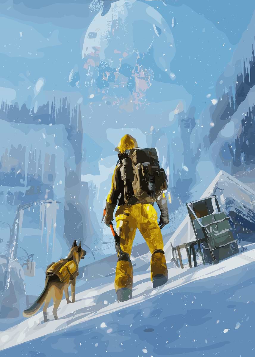 'Winter Expedition with Dog Companion' Poster, picture, metal print ...