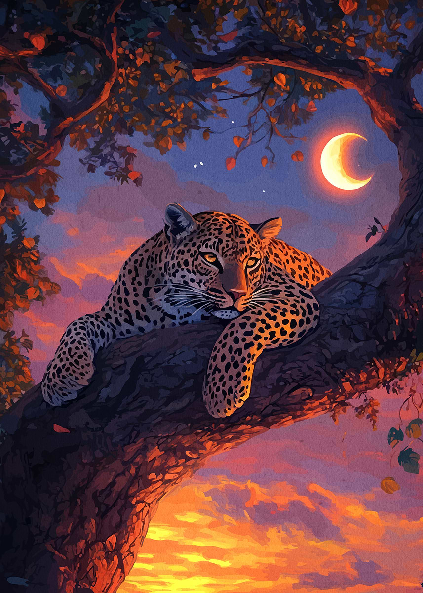 'Leopard Resting Tree Branch' Poster, picture, metal print, paint by ...