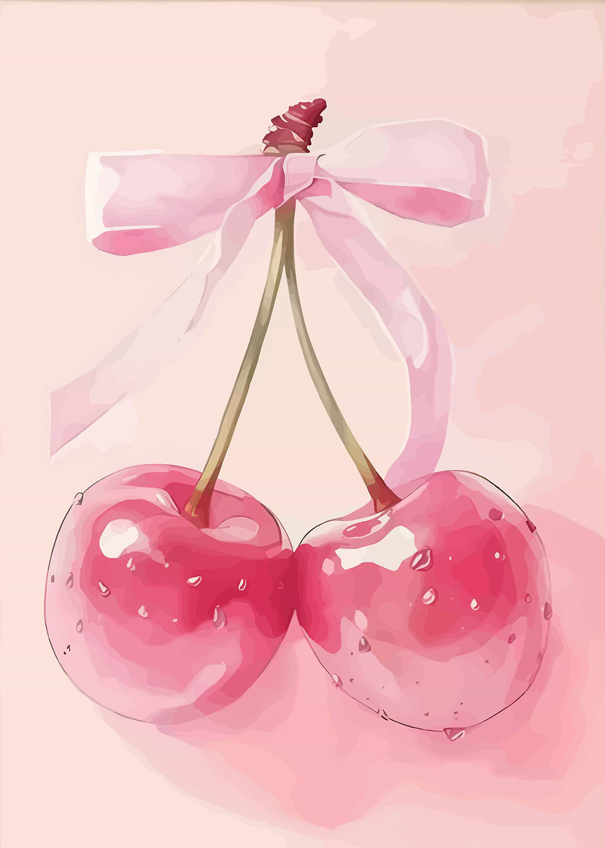 'Pink Cherries with Bow' Poster, picture, metal print, paint by Reality ...