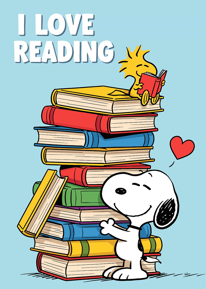 'Snoopy Loves Reading with Woodstock' Poster, picture, metal print ...