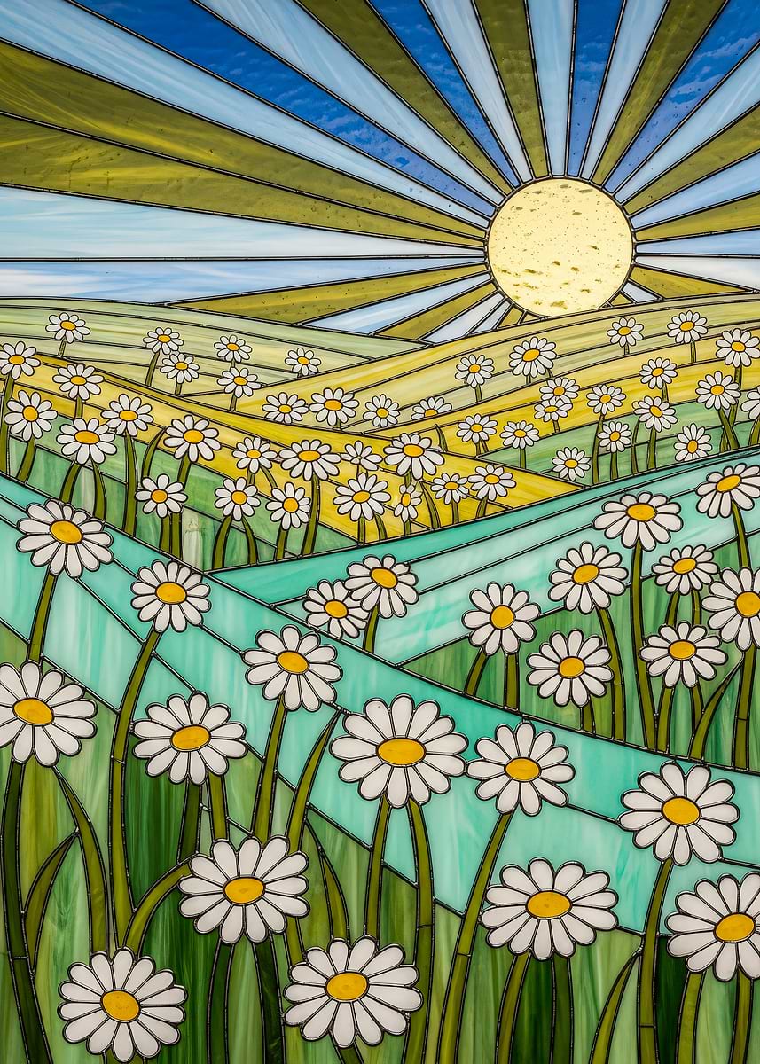 'Daisy Field Stained Glass Art' Poster, picture, metal print, paint by ...