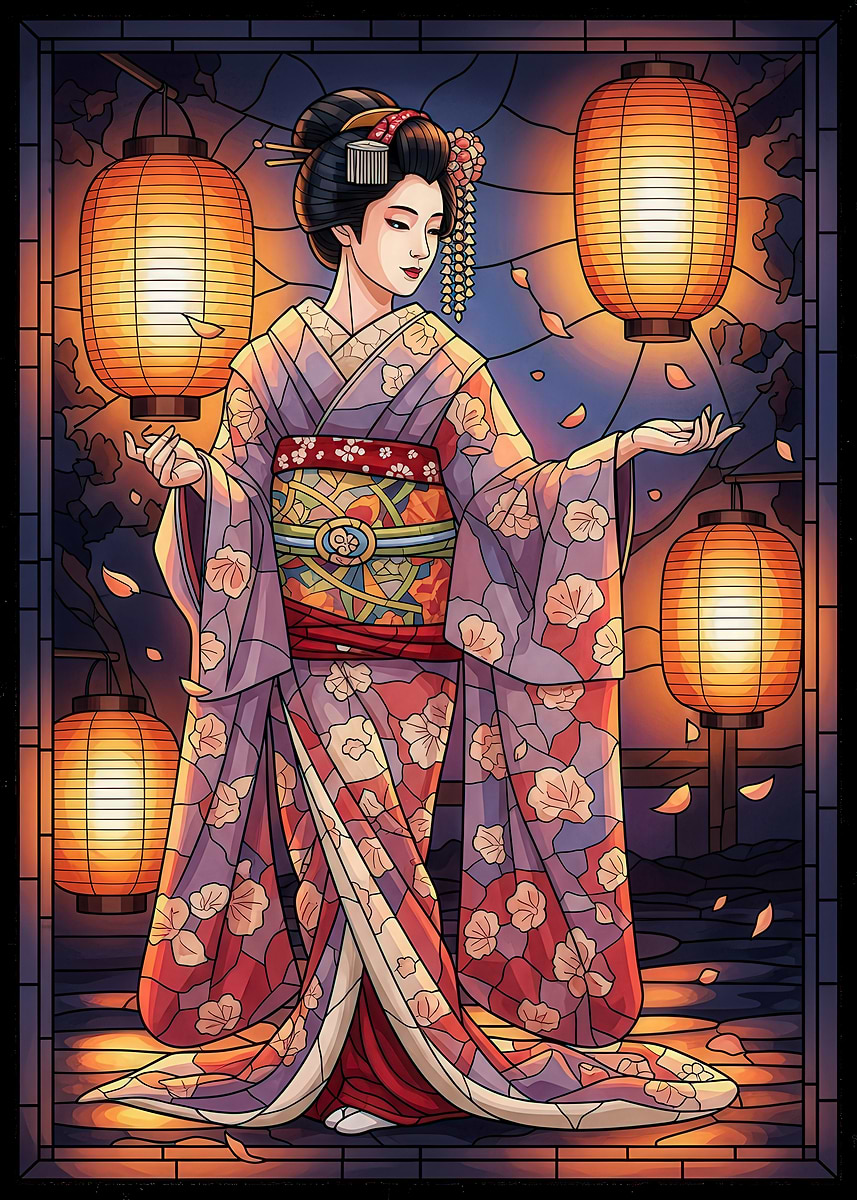 'Geisha Stained Glass' Poster, picture, metal print, paint by ...