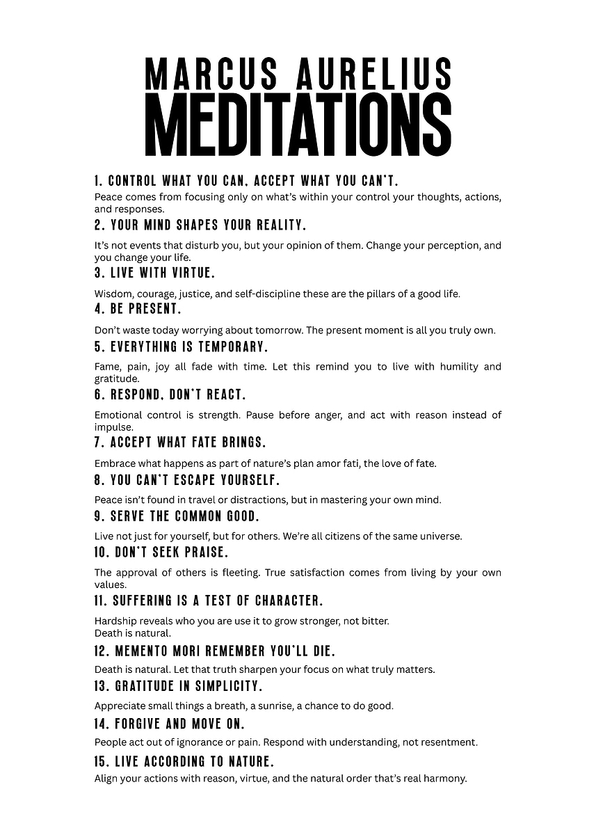 'Marcus Aurelius Meditations - Stoic Principles' Poster, picture, metal ...