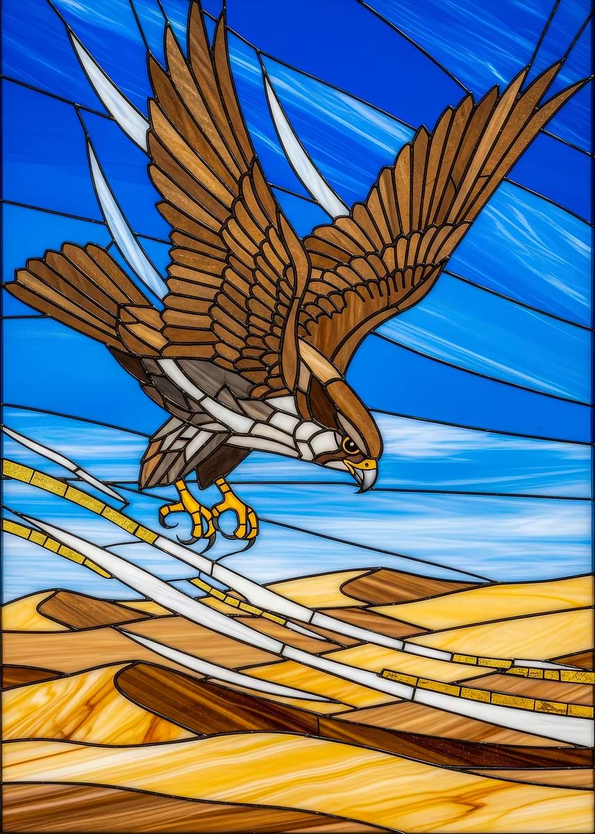 'Falcon Hunting Stained Glass ' Poster, picture, metal print, paint by ...