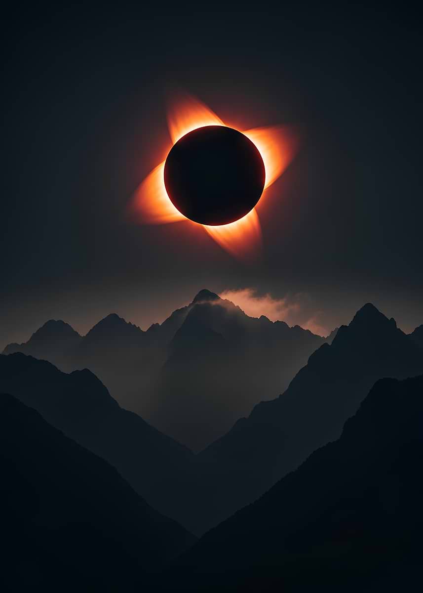 'Solar Eclipse Over Mountain Range' Poster, picture, metal print, paint ...