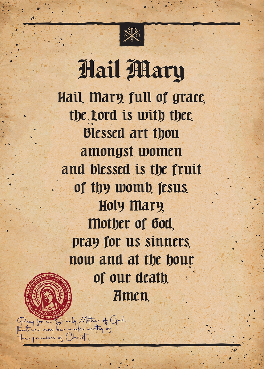 'Hail Mary Prayer on Parchment' Poster, picture, metal print, paint by ...