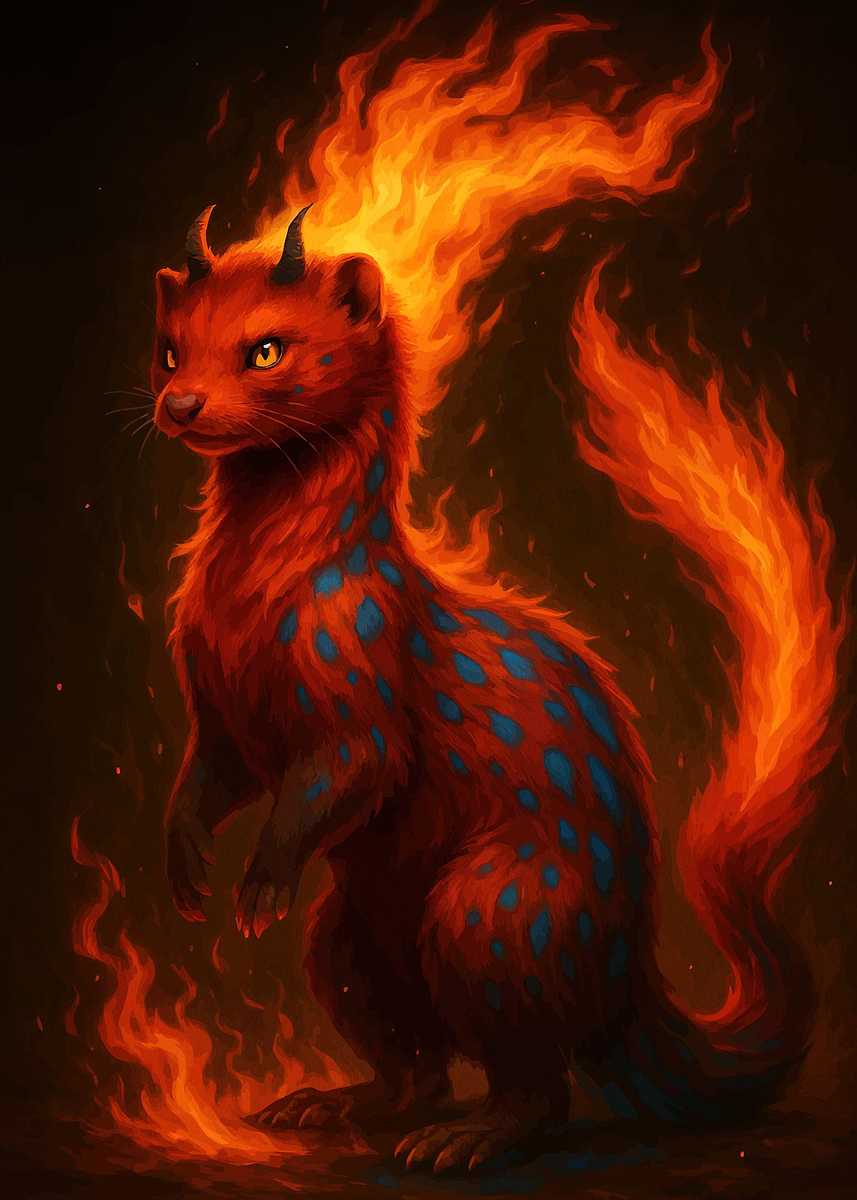 'Fiery Ferret Creature' Poster, picture, metal print, paint by Alishba ...