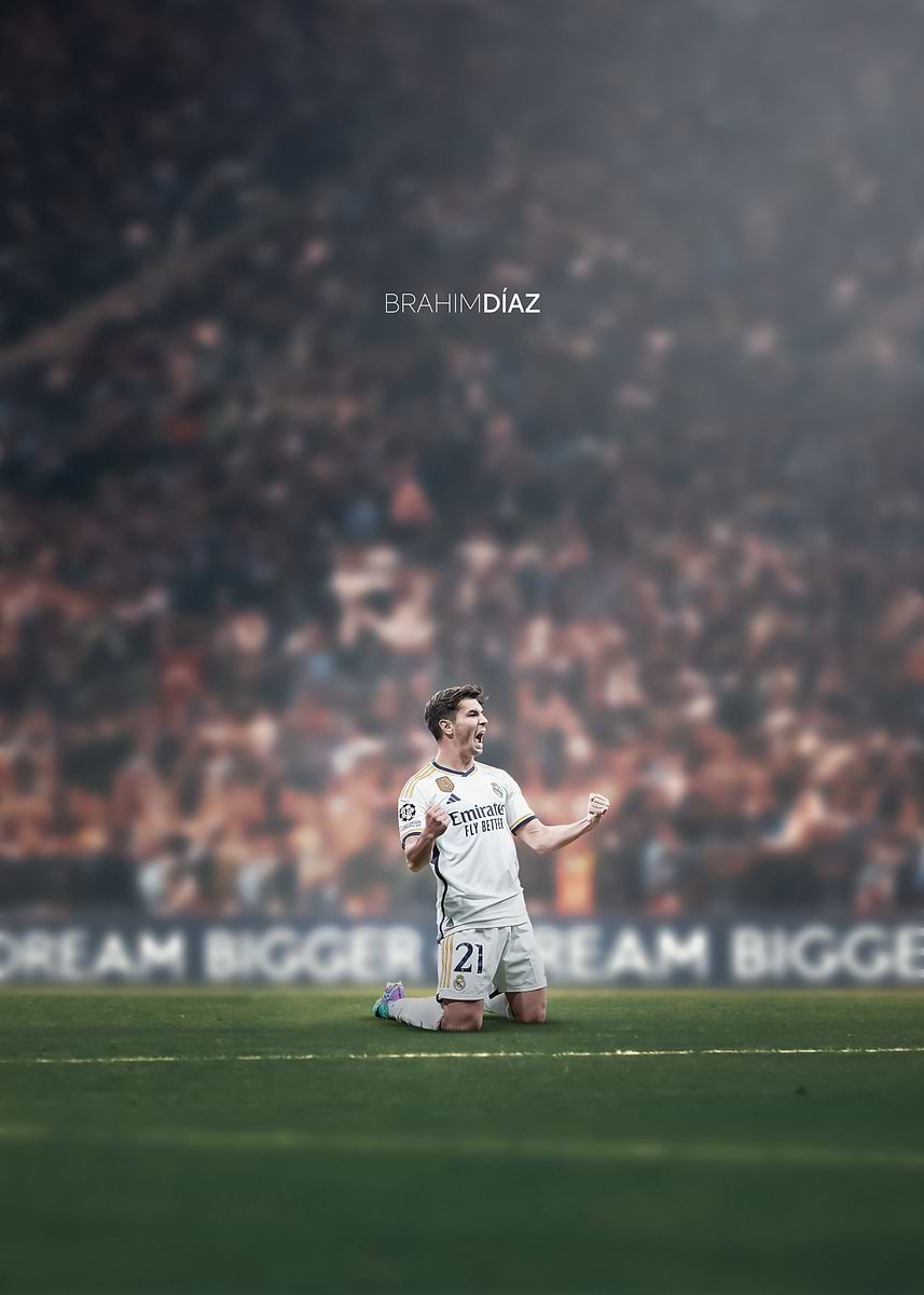 'Brahim Díaz Celebration on Football Field' Poster, picture, metal ...