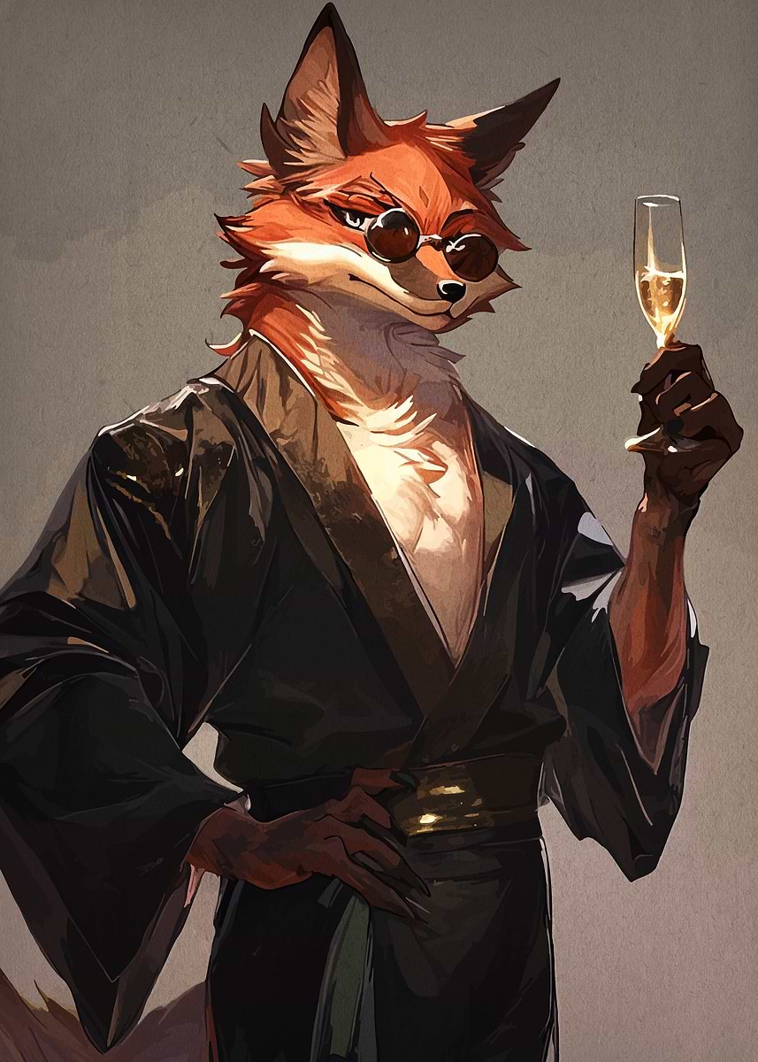 'Sophisticated Fox with Champagne' Poster, picture, metal print, paint ...