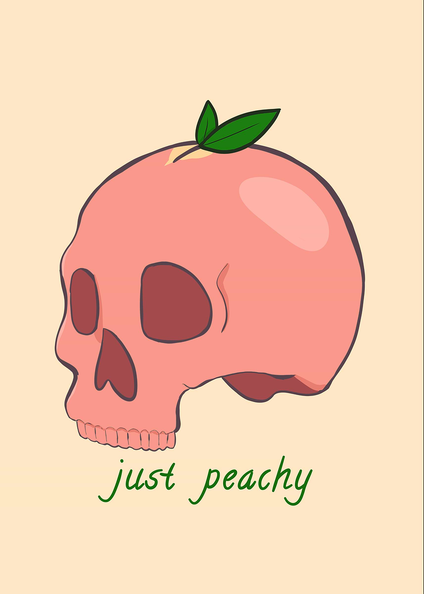 'Peach Skull 'Just Peachy' Illustration' Poster, picture, metal print ...