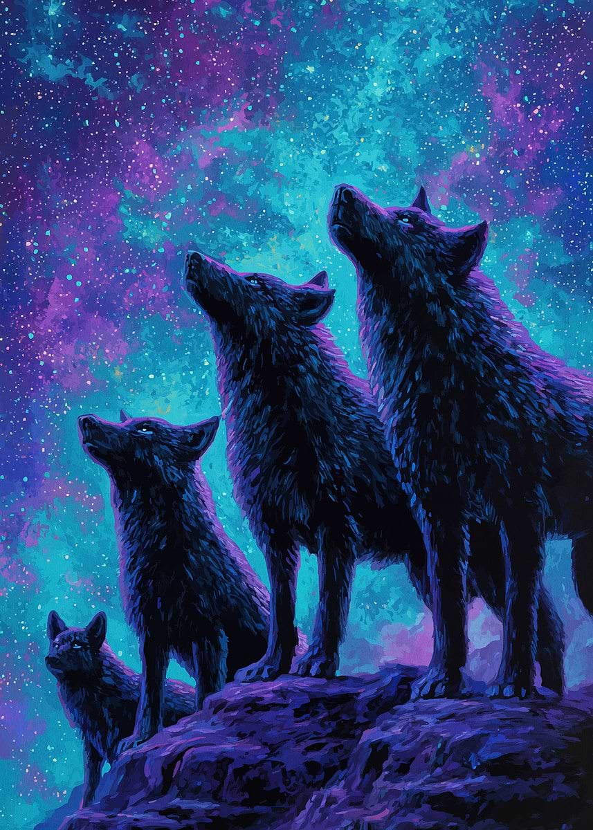 'Wolves Howling Galaxy' Poster, picture, metal print, paint by Nikhil ...
