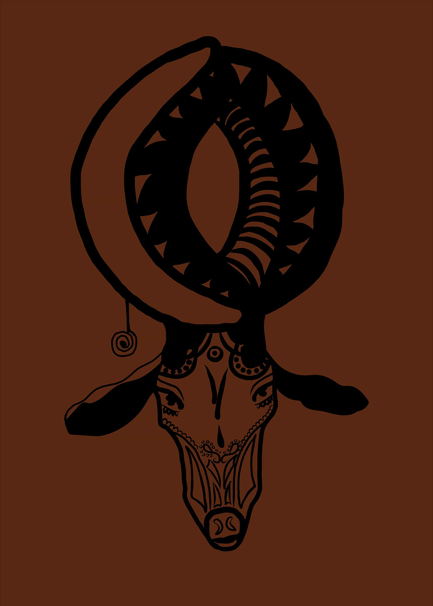 'Abstract Animal Head with Horns' Poster, picture, metal print, paint ...