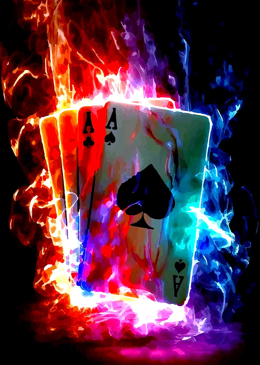 'Flaming Aces Playing Cards' Poster, picture, metal print, paint by ...
