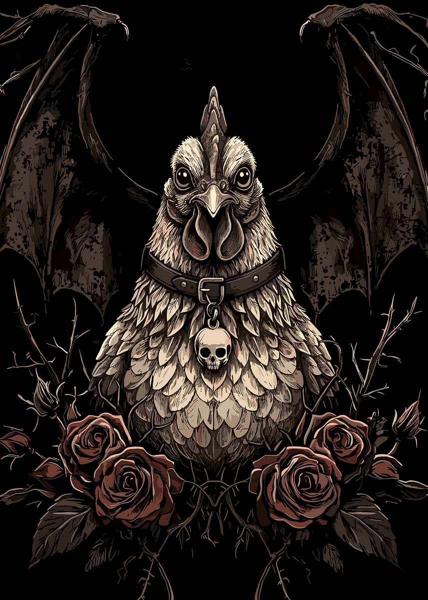 'Gothic Chicken with Wings' Poster, picture, metal print, paint by ...