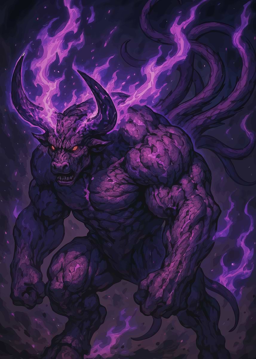 'Purple Minotaur Flames' Poster, picture, metal print, paint by Manav ...