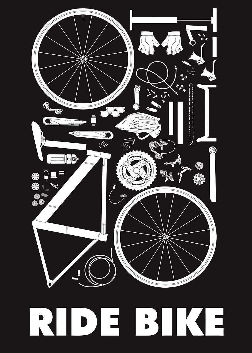 'Ride Bike: Exploded Bicycle Parts' Poster, picture, metal print, paint ...