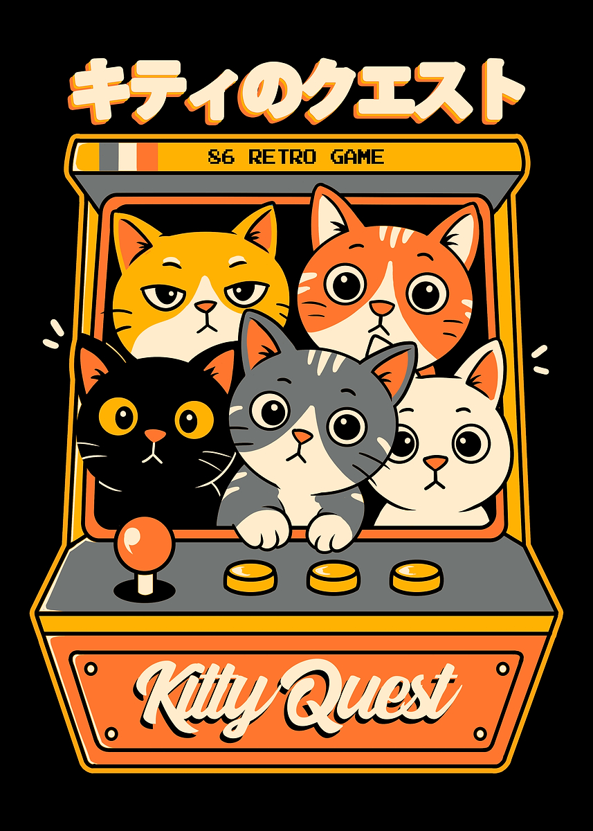 'Kitty Quest Retro Arcade Game Cats' Poster, picture, metal print ...