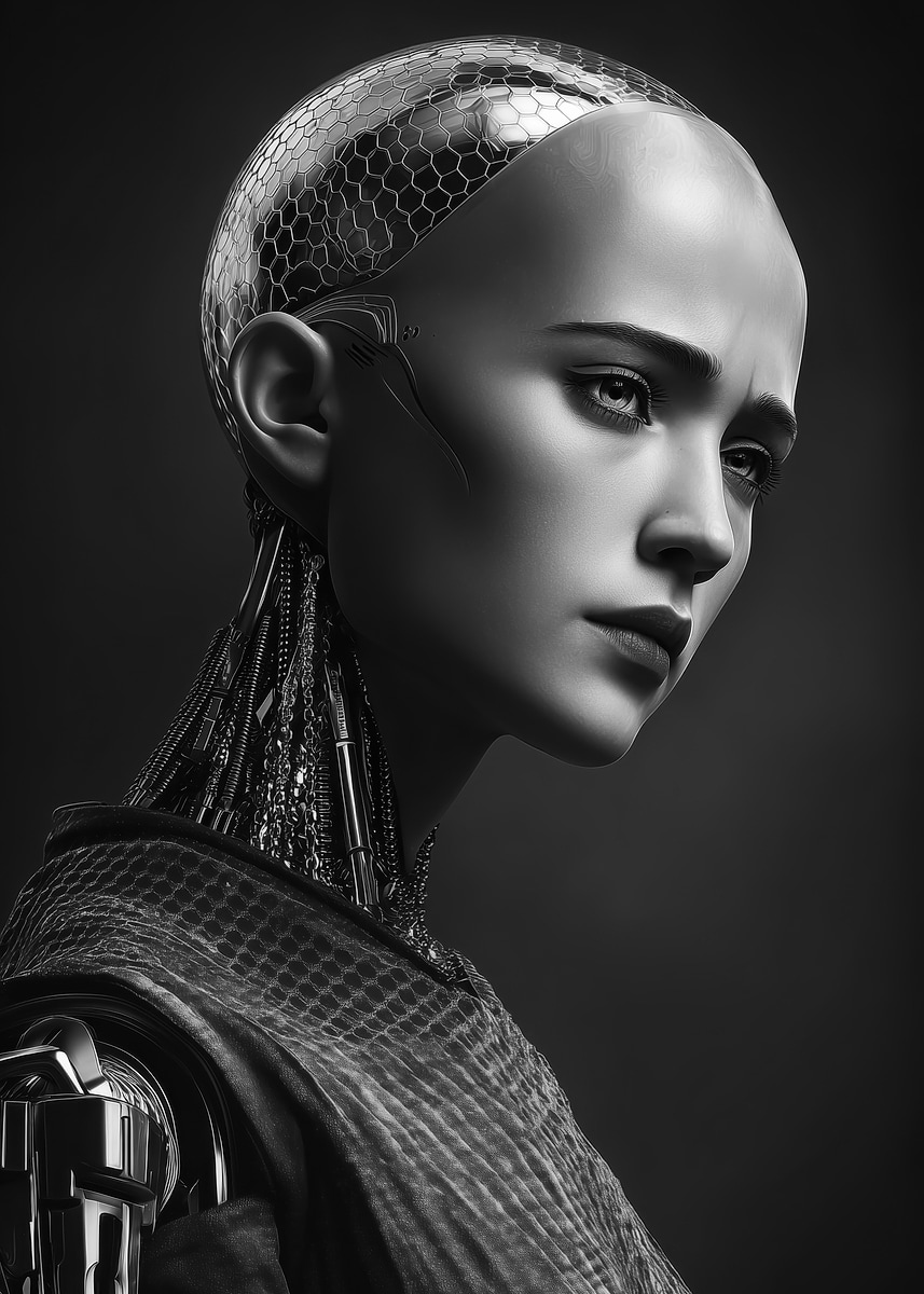 'Monochrome Portrait of a Female Android' Poster, picture, metal print ...