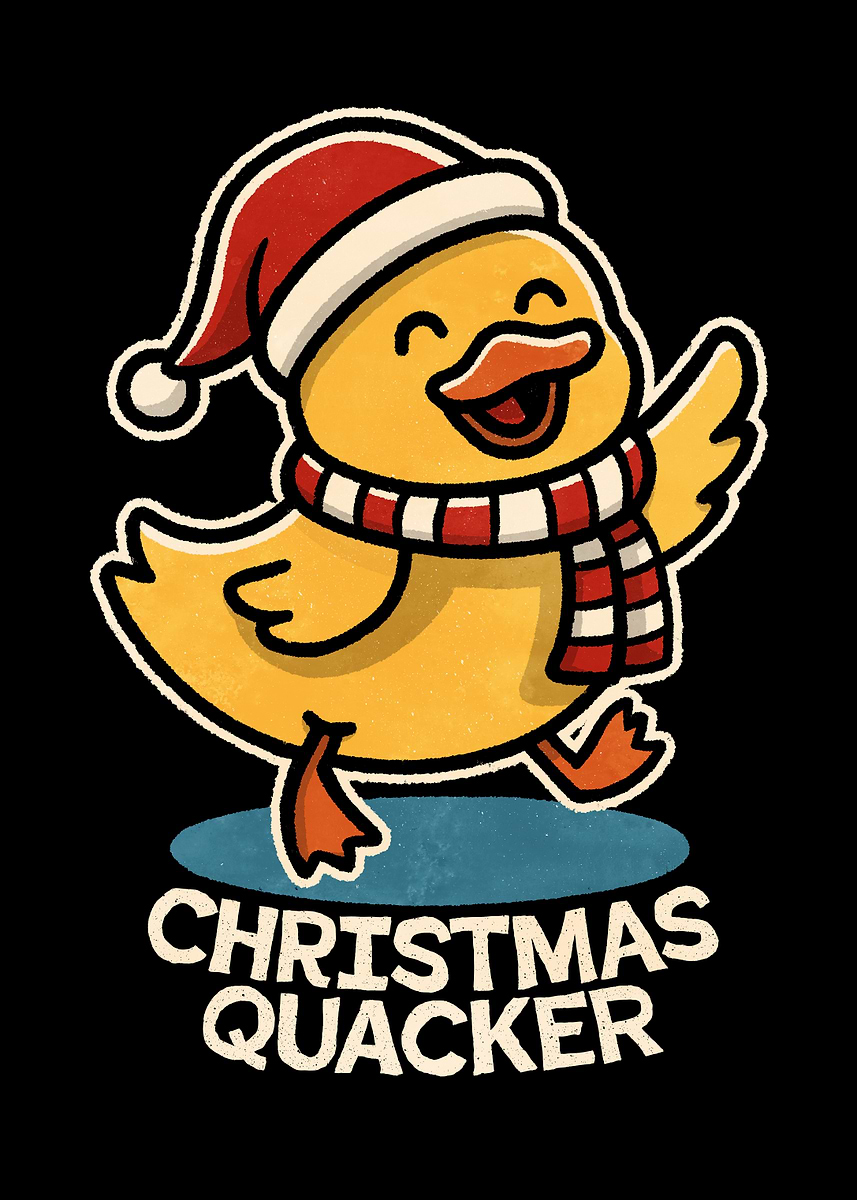 'Christmas Quacker Cartoon Duck' Poster, picture, metal print, paint by ...