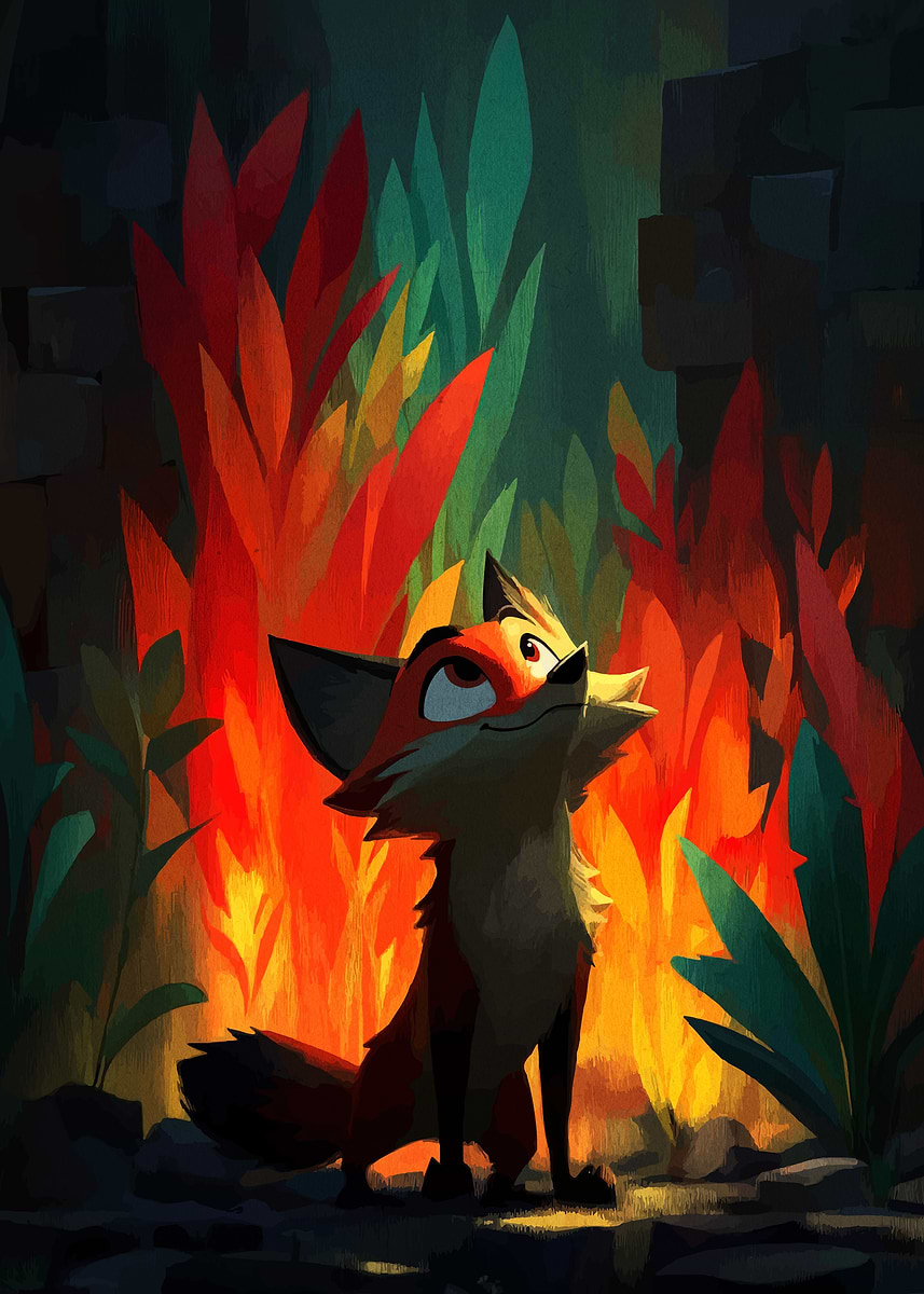 'Cartoon Fox in Colorful Foliage' Poster, picture, metal print, paint ...