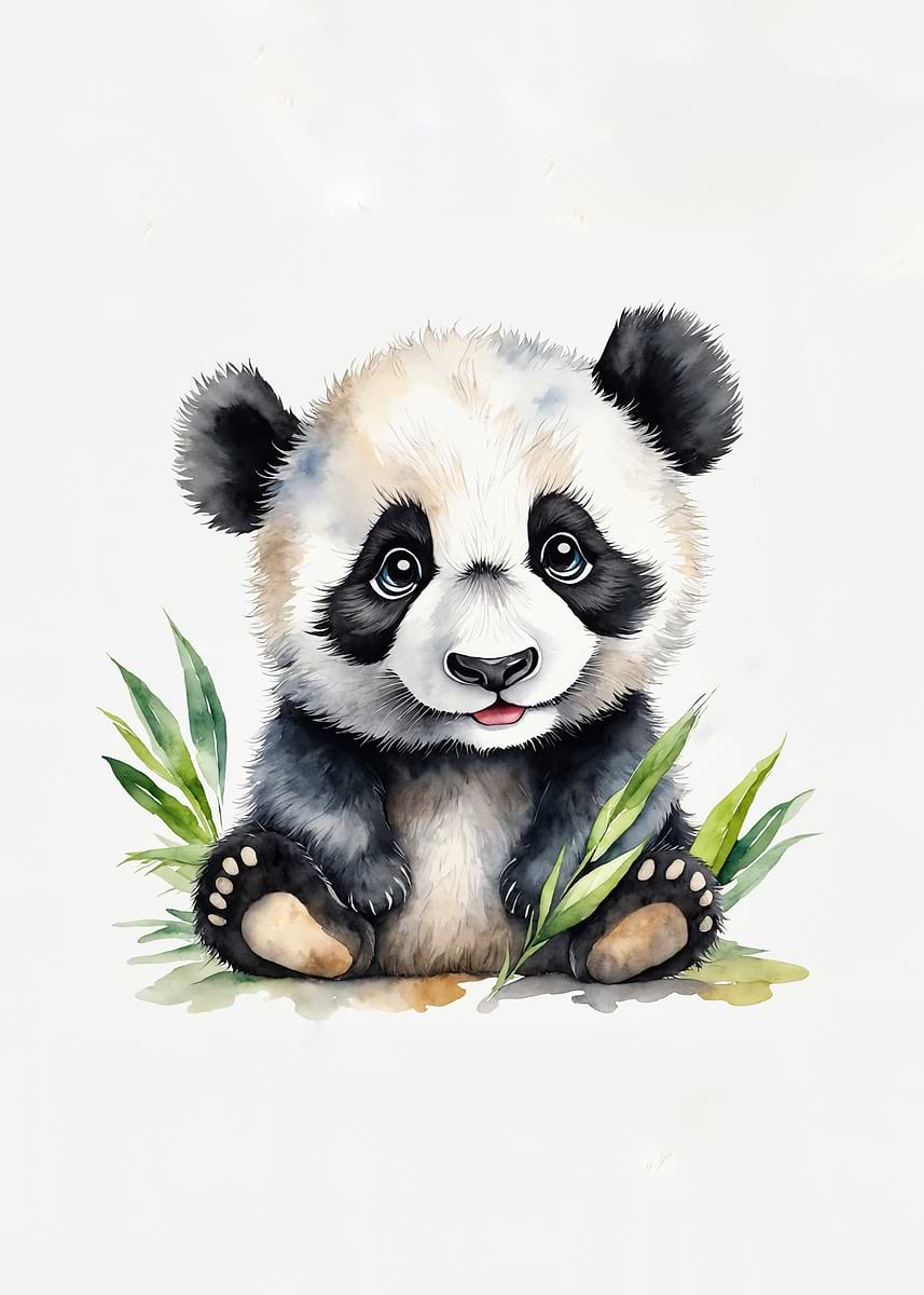 'Watercolor Panda Cub Portrait' Poster, picture, metal print, paint by ...